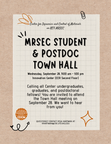 MRSEC Town Hall | Center for Dynamics and Control of Materials: an NSF MRSEC
